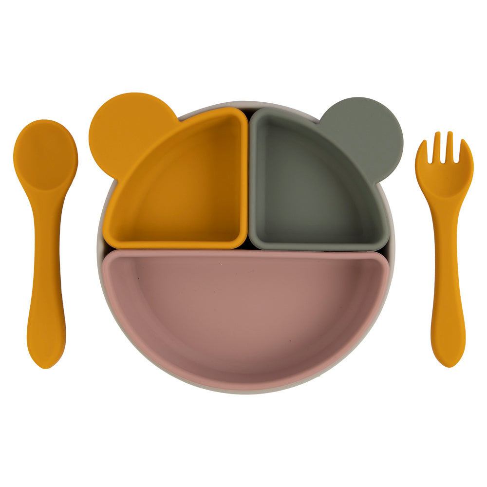 BabiesBasic Feeding Set with removable sections , 3 Piece Set with Sil